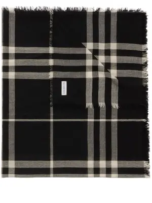 Burberry Check Wool Scarf - Black