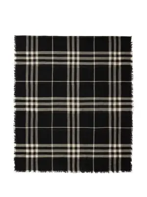 Burberry Check Wool Scarf - Black