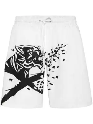 PLEIN SPORT Tiger Print Swim Shorts - White