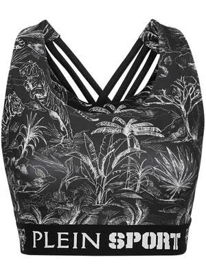 PLEIN SPORT Graphic-print Sports Bra - Black