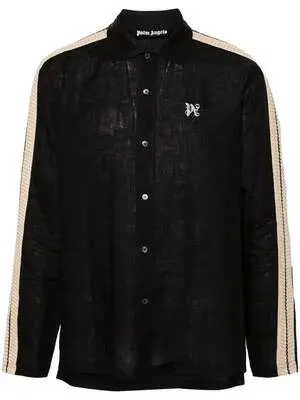 Palm Angels Logo-embroidered Linen Shirt - Black