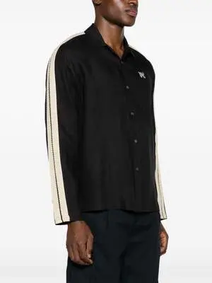 Palm Angels Logo-embroidered Linen Shirt - Black