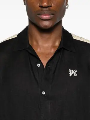 Palm Angels Logo-embroidered Linen Shirt - Black