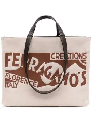 FERRAGAMO Logo-embroidered Canvas Tote - Neutrals