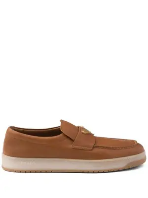 Prada Logo-plaque Leather Loafers - Brown