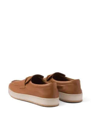 Prada Logo-plaque Leather Loafers - Brown