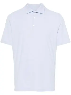 Fedeli Zero Striped Jersey Polo Shirt - Blue
