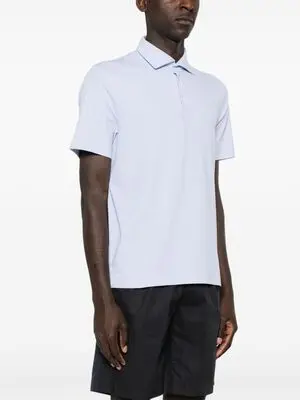 Fedeli Zero Striped Jersey Polo Shirt - Blue