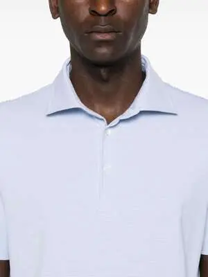 Fedeli Zero Striped Jersey Polo Shirt - Blue