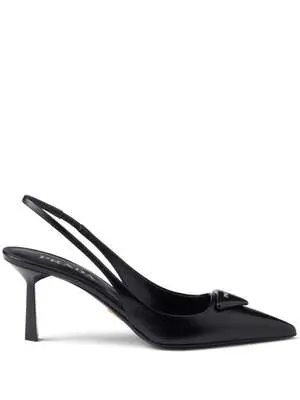 Prada 75mm Triangle-logo Leather Pumps - Black