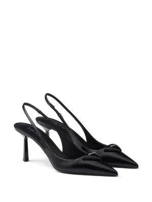 Prada 75mm Triangle-logo Leather Pumps - Black