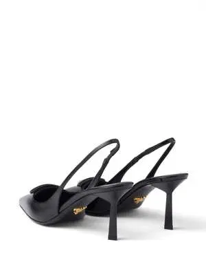 Prada 75mm Triangle-logo Leather Pumps - Black