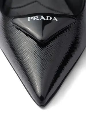 Prada 75mm Triangle-logo Leather Pumps - Black
