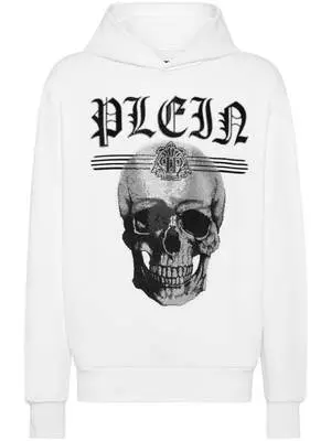 Philipp Plein Skull Strass Hooded Sweatshirt - White