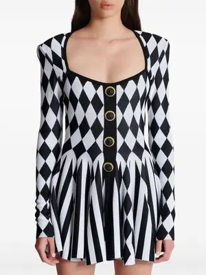 Balmain Diamond-intarsia Knitted Mini Dress