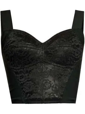 Dolce & Gabbana Jacquard And Lace Corset Bustier Top - Black