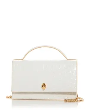 Alexander McQueen Skull Croc Embossed Leather Shoulder Bag - Ivory