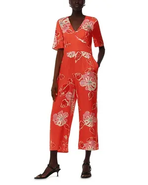 Whistles Hawaiian Print Aimee Jumpsuit - Coral