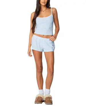 EDIKTED Irene Pointelle Tank Top - Light Blue