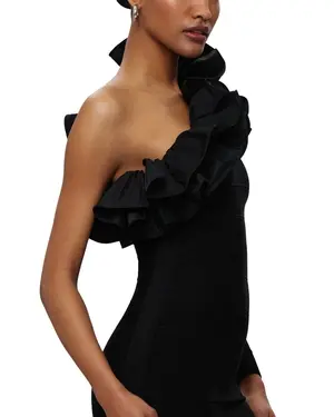 Herve Leger Asymmetric Ruffled Gown