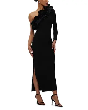 Herve Leger Asymmetric Ruffled Gown