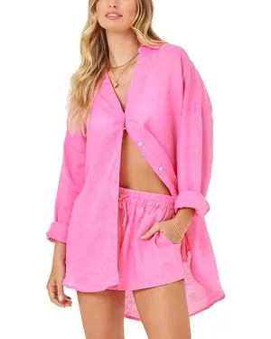 L*Space L*space Rio Button Front Linen Cover Up Tunic Guava