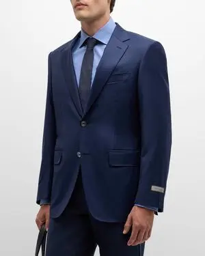 Canali Solid 150s Wool Twill Blazer - Navy