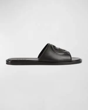 Gucci Gucci Leather Interlocking G Slide Sandals - Black