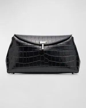 TOTEME T-Lock Croc-Embossed Clutch - Black