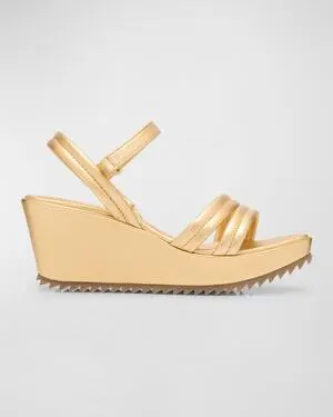 PEDRO GARCIA Pedro Garcia Metallic Wedge Platform Sandals - Gold