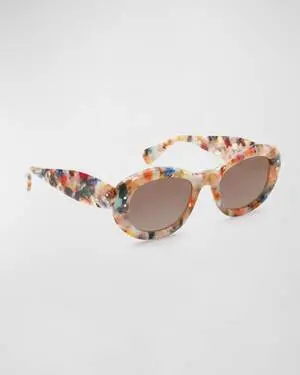 Krewe Margaret Checkered Acetate Oval Sunglasses - Fernet  display picture 2
