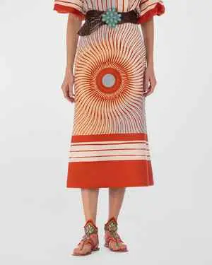 Silvia Tcherassi Atira Sunburst Midi Skirt - Sausalito Sunset
