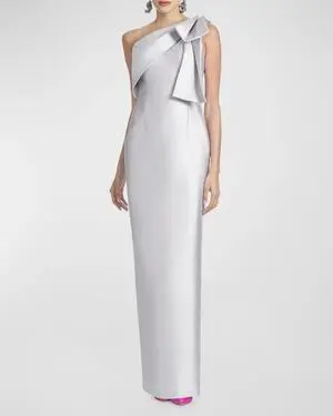 SACHIN BABI Sachin & Babi Bonnie One-Shoulder Bow Column Gown Silver