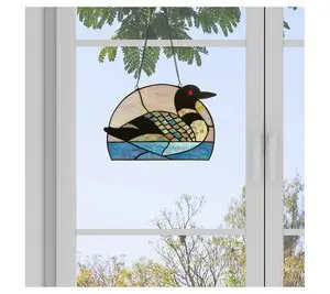RIVER OF GOODS Loon Stained Glass Window Panel - One-color