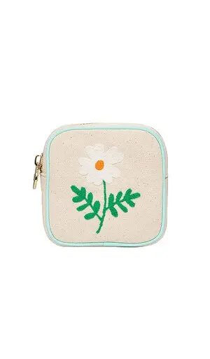 Stoney Clover Lane Hand Embroidered Daisy Canvas Mini Pouch - Cotton Candy