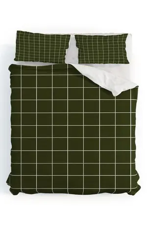 DENY DESIGNS Grid Duvet Cover & Shams Set - Green