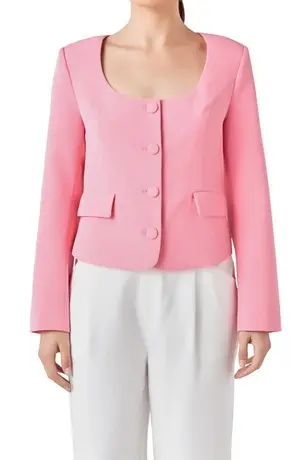 Endless Rose Scoop Neck Button-up Blazer