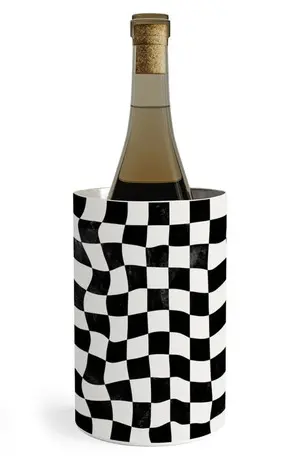 DENY DESIGNS Warped Checkerboard Wine & Champagne Chiller - Black-white