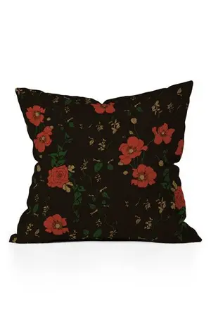 DENY DESIGNS Midnight Flourish Floral Accent Pillow - Black