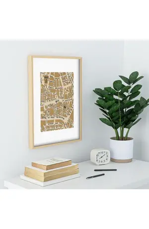 DENY DESIGNS Paris Map Rustic Framed Art Print