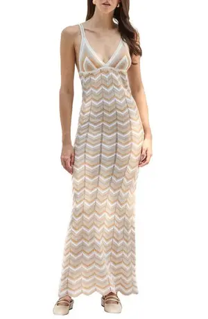 CAPITTANA Alaia Stripe Cover-up Maxi Sweater Dress - Beige