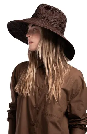 Janessa Leoné Waverly Wide Brim Packable Straw Hat - Chocolate