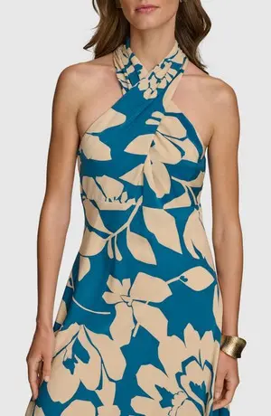 Donna Karan New York Print Halter Maxi Dress