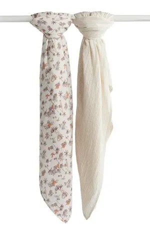 Nordstrom 2-pack Assorted Muslin Swaddles Beige Dino Forest Pack