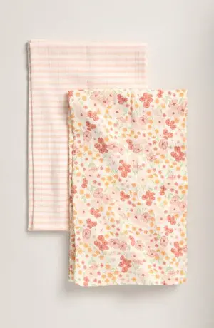 Nordstrom 2-pack Assorted Muslin Swaddles Ivory-orange Poppy Garden Pack