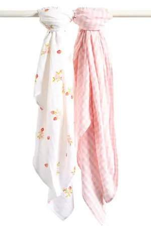 Nordstrom 2-pack Assorted Muslin Swaddles - Strawberry Gingham Pack