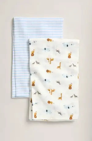 Nordstrom 2-pack Assorted Muslin Swaddles White Zoo Animals Pack