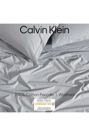 Calvin Klein Washed 200 Thread Count Percale Sheet Set - Grey