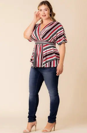 KIYONNA Boulevard Stripe Knit Top - Red White & Black