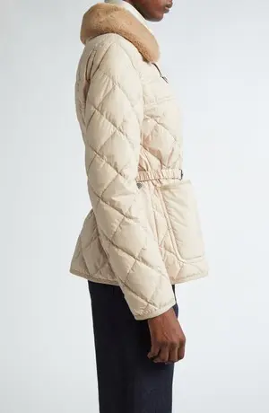 Moncler Cygne Belted Down Puffer Jacket With Removable Faux Fur Collar
